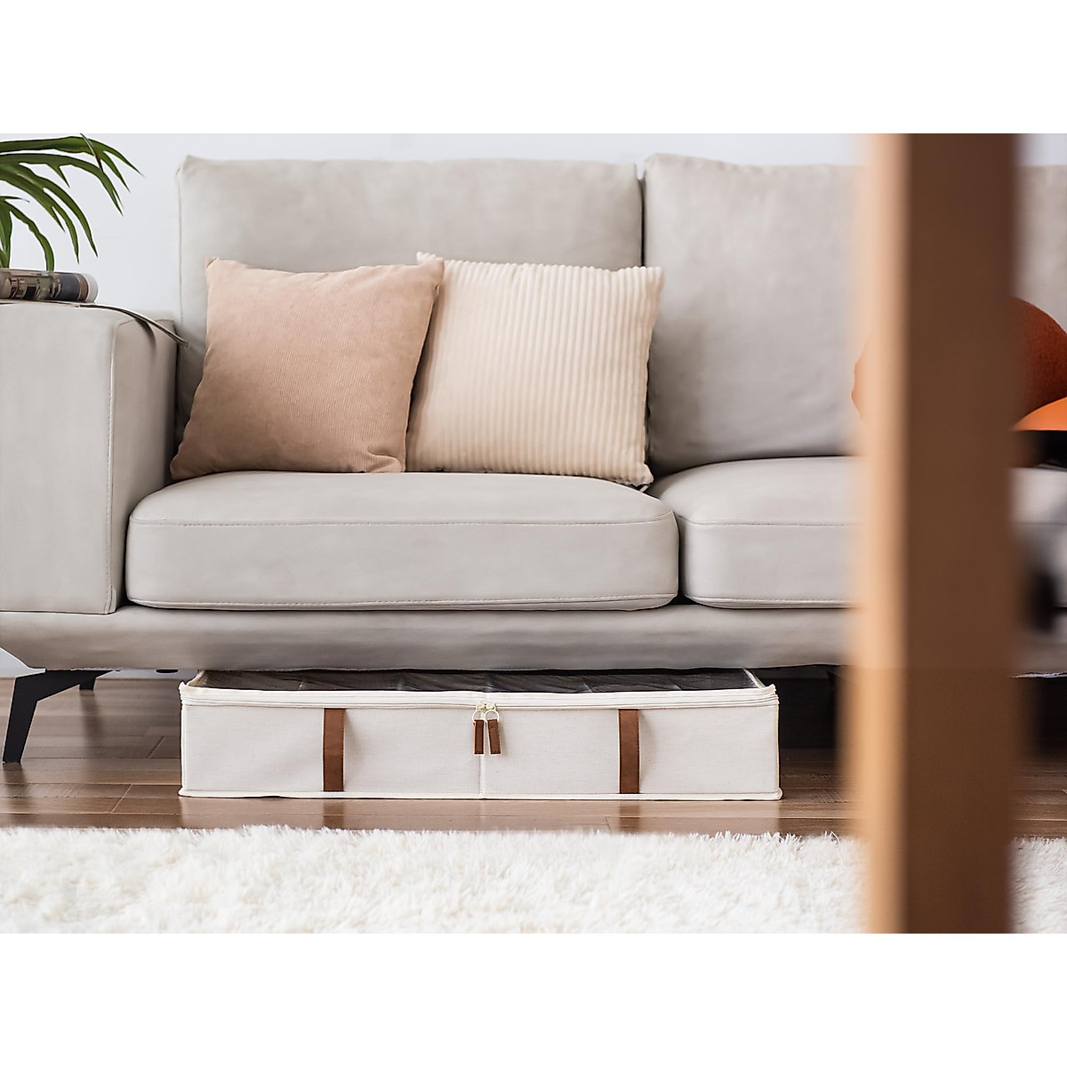 StorageWorks Under Bed Shoe Storage Organizer, Underbed Shoes Container with Adjustable Dividers, Shoe Storage Basket with Cover, Beige, 2-Pack, Space-Saving Shoe Box Fits up to 24 Pairs