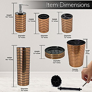 SereneLife 6 Piece Bathroom & Sink Accessory Set - Bronze Finish Modern Vanity Accessories Kit Include Tumbler, Toothbrush & Toilet Brush Holder, Lotion Dispenser, Soap Dish & Trash Bin - SLBATAC05