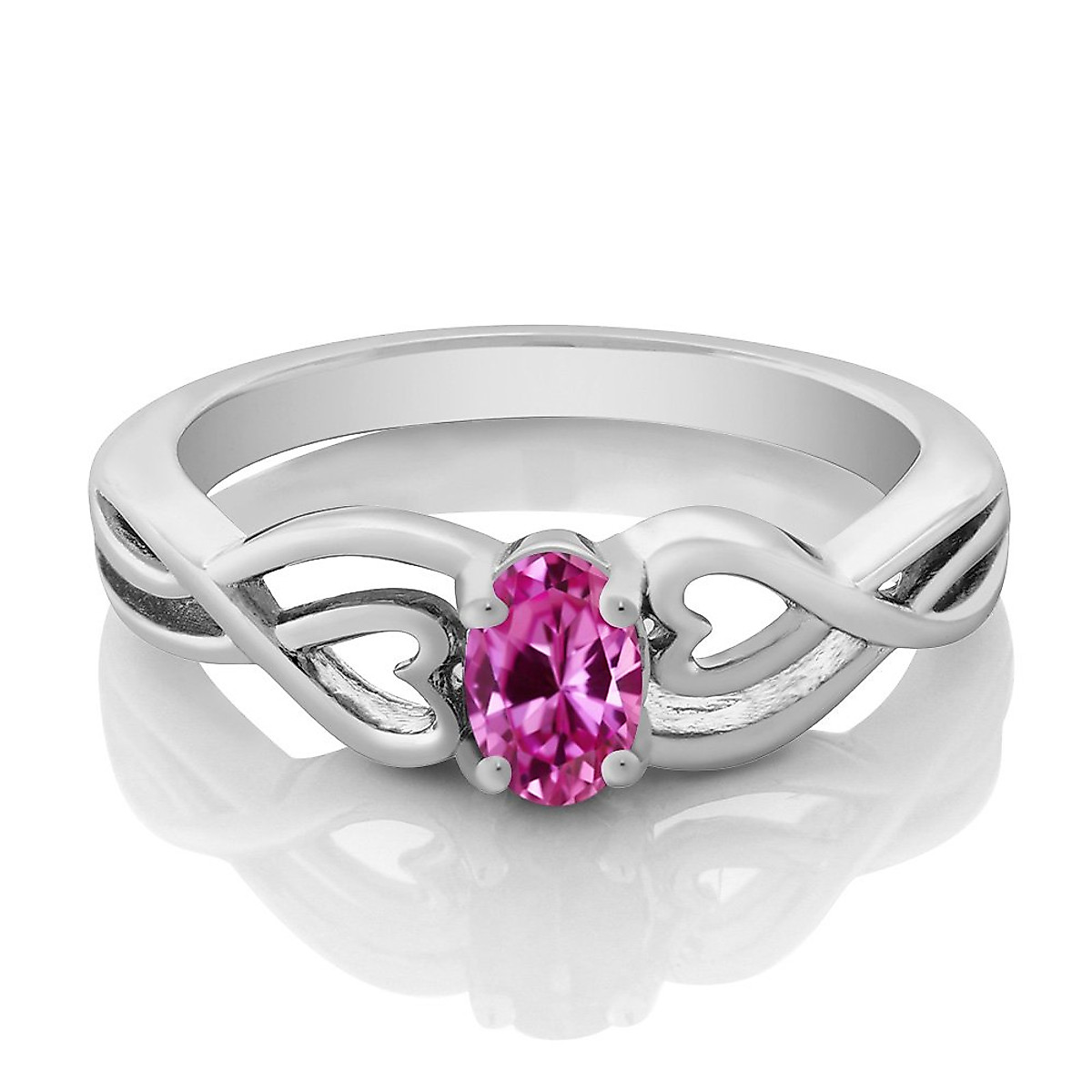 Gem Stone King 925 Sterling Silver 6X4MM Oval Gemstone Birthstone Heart infinity Ring | Wedding Anniversary Promise Ring For Women | Available In Size 5, 6, 7, 8, 9