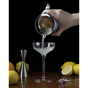 Piña Barware's The Bender - Stainless Steel Commercial Bent Handle Julep Style Cocktail Bar Strainer, Brushed Finish