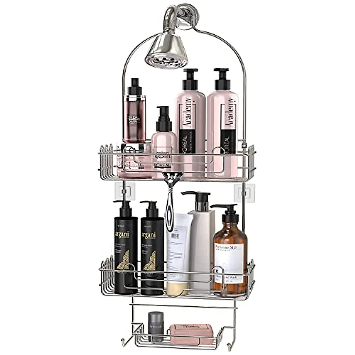 Bextsrack Hanging Shower Caddy Organizer, SUS201 Stainless Steel Bathroom Over Shower Head Caddy for Shampoo, Conditioner, Soap, Towels and More, Chrome