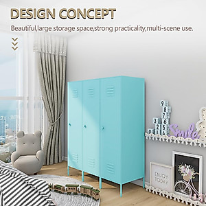 DAYTOYS Metal Storage Cabinet for Kids Bedroom, School Classroom,Office, Home-Kids Lockers Cabinet with 2 Shelves and Hanging Rod-Stackable Steel Storage Cabinet for Home (Blue)