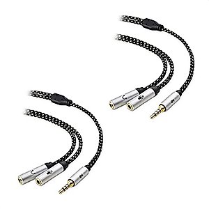 Cable Matters 2-Pack 3.5mm Male to Dual Female Headphone Mic Splitter Cable (3.5mm Headset Splitter) - 0.2m / 10 Inches