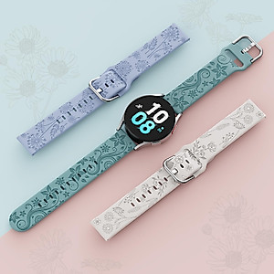 Flower Engraved Bands Compatible with Samsung Galaxy Watch 7/ FE/ 6/5/ 4/ Active 2 40mm 44mm/ 5 Pro 45mm/ Watch 6/4 Classic 43mm 47mm 42mm 46mm, 3 Pack 20mm Soft Silicone Replacement Watch Band GBS