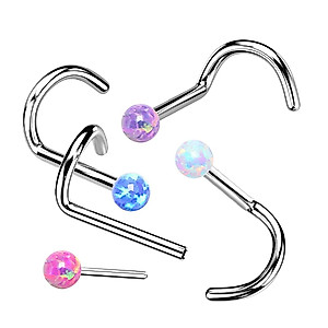 Pierced Owl 20GA F136 Implant Grade Titanium Threadless Push In Synthetic Opal Ball Top Nose Screw (White)