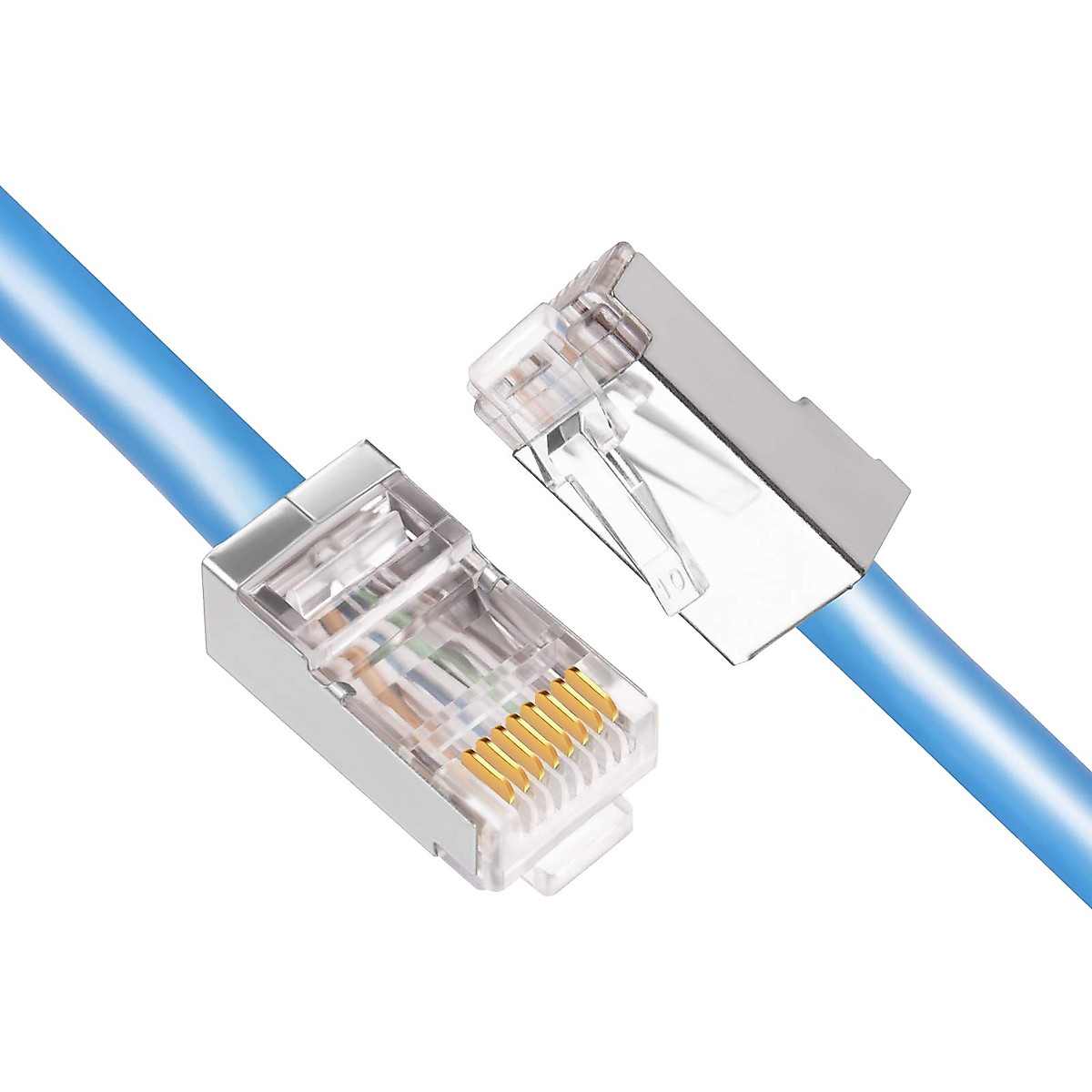 iGreely Shielded Cat6 RJ45 Connectors 50 Pack Gold Plated RJ45 Cat6/Cat5E/Cat5 8P8C 50 Micron 50u 3 Prong FTP STP Ethernet Cable Crimp Modular Plug