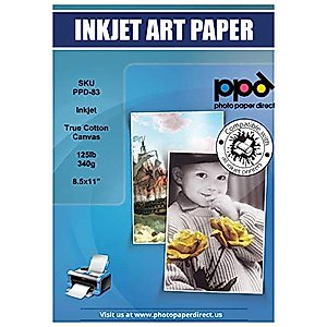PPD Inkjet Canvas 100% Real Printable Cotton LTR 8.5 x 11" 125lbs. 340gsm 17mil x 10 sheets (PPD083-10)