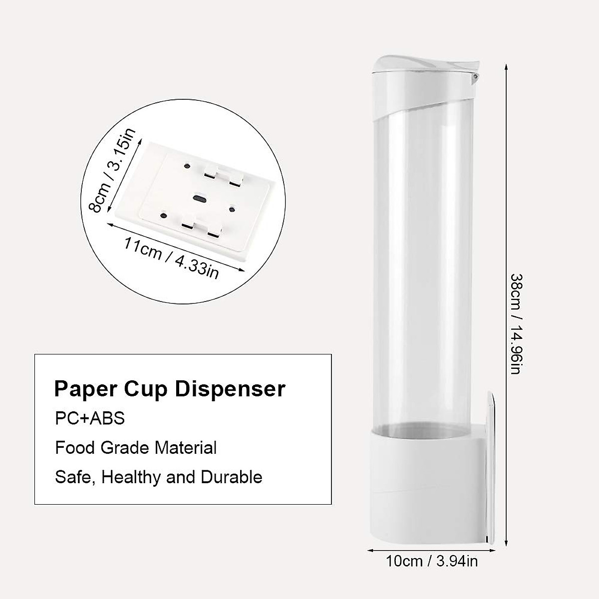 FTVOGUE Paper Cups Dispenser 7.5cm Long Anti Dust Plastic Holder 50 Cups Convenient Container