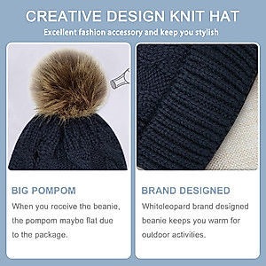 Whiteleopard Kid Beanie Hats Lining Pom Pom for Children -Slouchy Cable Knit Toddler Skull Hat Baby Ski Cap for Girls Boys (Black)