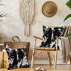 Cowhide Print Pillow Covers 18X18 Inch Black White Cow Spots Decorative Square Pillow Cases Set of 2 Farmhouse Western Home Decor Cotton Linen Throw Pillows For Bedroom Sofa Couch Porch Outdoor