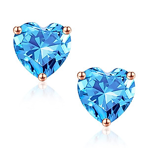 March Birthstone Aquamarine Earrings for Women, 925 Sterling Silver Heart Stud Rose Gold Earrings for Women Blue Earrings Jewelry Mothers Day Valentines Christmas Birthday Gifts for Women Her