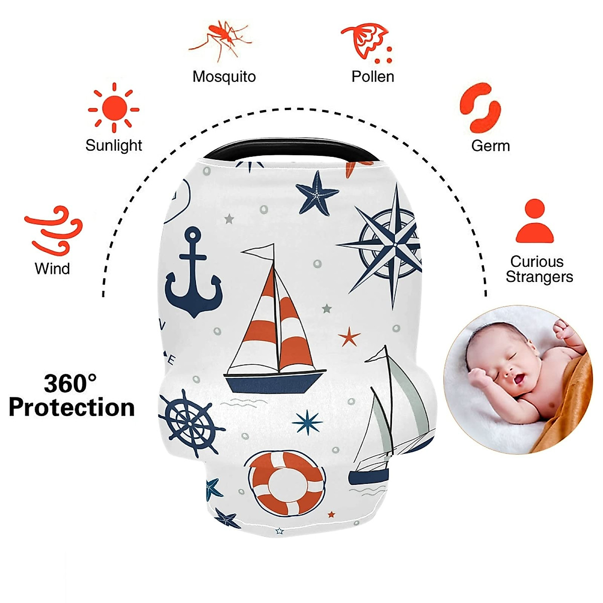Nursing Cover Breastfeeding Scarf Sailboat Anchor Nautical- Baby Car Seat Covers, Stroller Cover, Carseat Canopy(8ya7h)