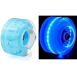 VKEDA Luminous Light up Roller Skate Wheels with Bearings 4Pcs Outdoor Roller Skate Wheels Flash 32mm x 58mm Suitable for Double Row Skating and Skateboard (Blue)
