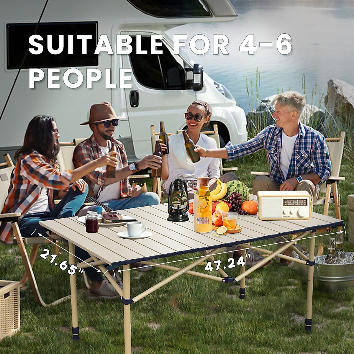 Hastoygo Folding Camping Table Loads 165 Lbs, Height Adjustable from 21.65" to 27.56", Picnic Table 47.24" x 21.65", Camp Table Portable with Carry Bag for Outdoor Cooking,Beach,Backyard,Tailgating