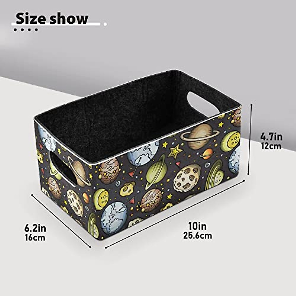 Cartoon Space Planets Storage Basket Felt Storage Bin Collapsible Towel Storage Toy Storage Box Organizer for Kids Bedroom Magazine