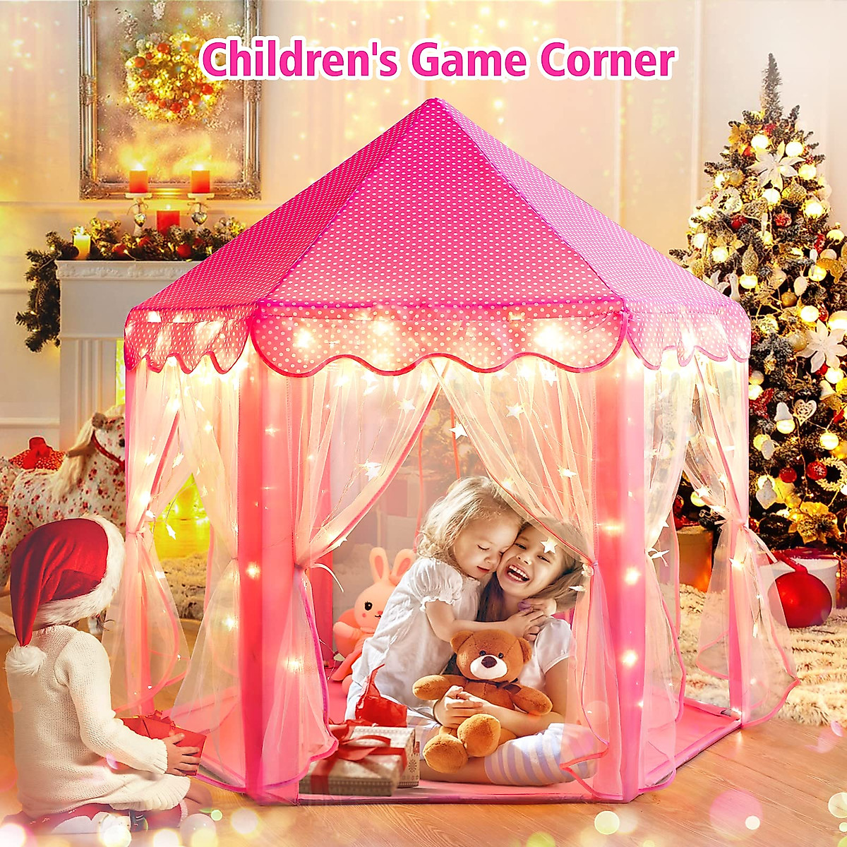 Monobeach Princess Tent Girls Large Playhouse Kids Castle Play Tent with Star Lights Toy for Children Indoor and Outdoor Games, 55'' x 53'' (DxH)