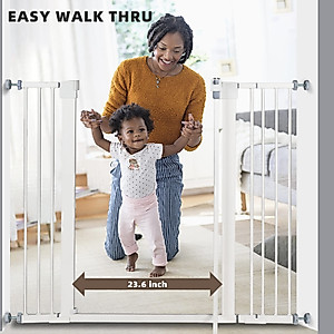 Blety 36" Extra Tall Baby Gate for Stairs 29.7"-46" with Auto Close Door, Safety Dog Gate with 2-Way Door for Stairs and Doorways, Extra Wide Baby Gates for Doorways No Drill Wall Protected Pet Gate