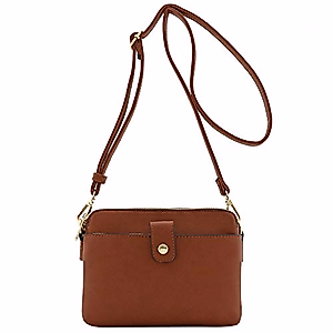 FashionPuzzle Double Compartment Small Crossbody Bag (Brown)