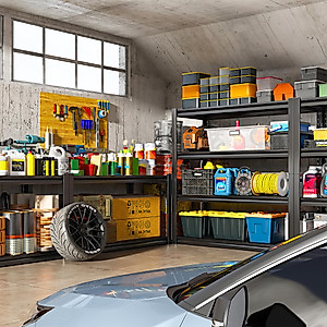 Raybee 40" Wide Storage Shelves Garage Shelving, 2 Pack, Heavy Duty Shelving, Adjustable 4 Tier Metal Shelves for Warehouse, Pantry, Kitchen 40" W x19 D x57 H, Black