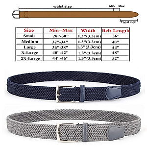 Radmire 2 Pack Elastic Braided Woven Canvas Belts for Men and Women (Blue+Grey, Small/28-30" Waist)
