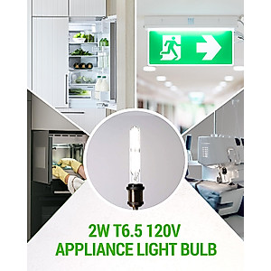 TobeBright T6.5 LED Exit Sign Light Bulbs,2W Refrigerator Light Bulb,20W T6.5 120V Intermediate Base E17 Clear Appliance Bulb Equivalent,for Refrigerator Freezer,Daylight 6000K(2-Pack)
