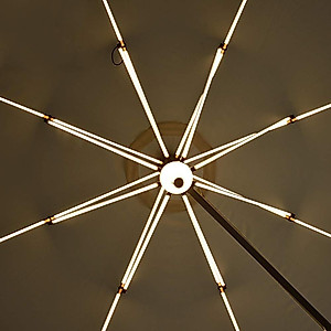 ROLTIN Parasol Garden Umbrella 250cm Wall Solar LED Lights and Metal Pole - Garden tilt Adjustment Sun Shade Umbrella