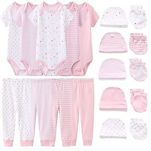 Chamie Newborn Infant Bodysuit Pants caps Mittens Short Sleeve Infant Clothes for Boys and Girls