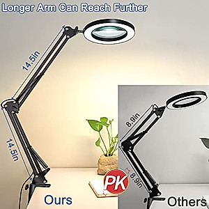 WYZGFRQS 2-in-1 Magnifying Glass with Light, 5X Magnifying Glass with Light and Stand & Clamp, Magnifying Lamp with 72 LED Lights, 3 Modes Stepless Dimmable, Adjustable Swivel Arm