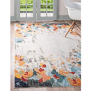 Unique Loom Chromatic Collection Modern Colorful Floral & Vibrant Abstract Area Rug for Any Home Décor, 8' 0" x 10' 0", Multi/Beige