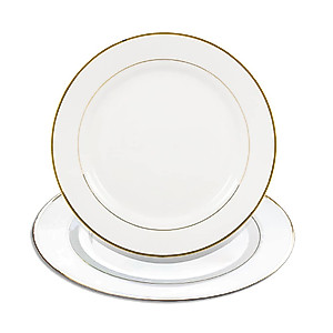 MR.R Set of 2 Sublimation Blanks White Ceramic Gold Rim Plate with Stand,Porcelain Plates, 8 inch Round Dessert or Salad Plate, Lead-Free, Safe in Microwave, Oven, and Freeze
