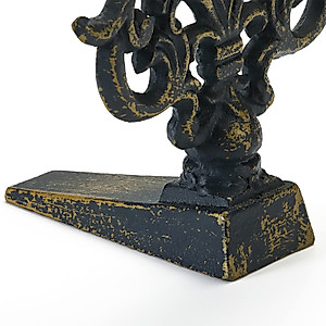 WEMPOLU Cast Iron Door Stop Fleur De Lis Decorative Door Stopper for Bottom of Door, Antique Gold
