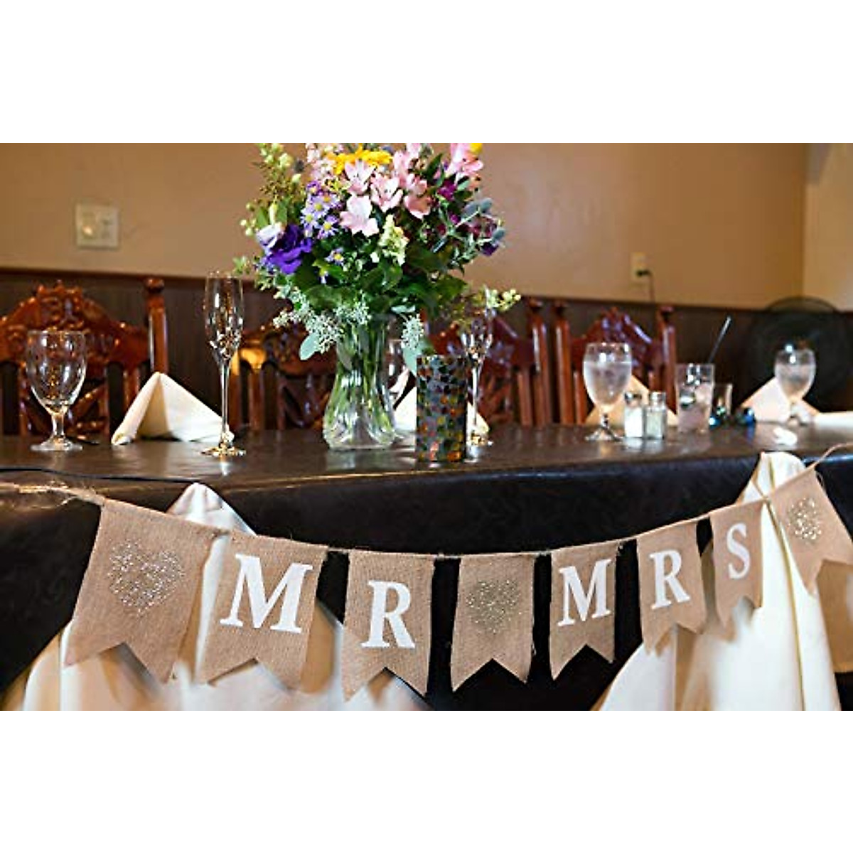 Honbay MR and MRS Burlap Banner Wedding Bunting Banner for Wedding Photo Props, Backdrop or Table Decorations