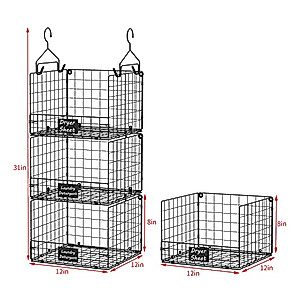 3 Tier Hanging Laundry Room Organizer Stackable Foldable Wall-Mounted Metal Wire Shelf Basket with Rotating Hook Nameplate for Dryer Sheet Laundry Detergent in Laundry Room Organizaton Storage