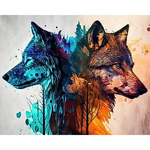 TUMOVO Paint by Numbers Wolf DIY Paint by Numbers for Adults Beginner Animals Paint by Number Kits on Canvas with Brushes and Acrylic Pigment Gift for Home Wall Decorations 16"x20"(Frameless)