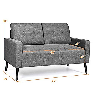 POWERSTONE Mid-Century Loveseat Fabric Modern Upholstered Sofa Couch with Removable Thick Backrest Elastic Cushion 2-Seat Armchair for Living Room Office