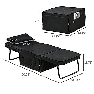 HOMCOM Ottoman Sofa Bed, 4 in 1 Multi-Function Button Tufted Folding Sleeper Chair Bed with Adjustable Backrest, Pillow, Side Pocket for Home Office, Bedroom, Living Room, Black