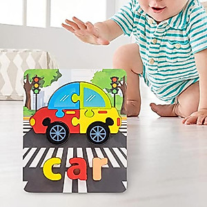 Almencla Children 3D Shapes Letter Wood Jigsaw Puzzle Montessori Toy Birthday Gift Vibrant Colors Early Learning Tool Accessories Rounded Edges, Automobile