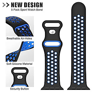 EOMTAM 5 Pack Sport Bands Compatible for Apple Watch 49mm 45mm 44mm 42mm 41mm 40mm 38mm Men Women, Breathable Silicone Soft Replacement Strap Wristband for iWatch Series Ultra 8 SE 7 6 5 4 3 (45MM,C1)