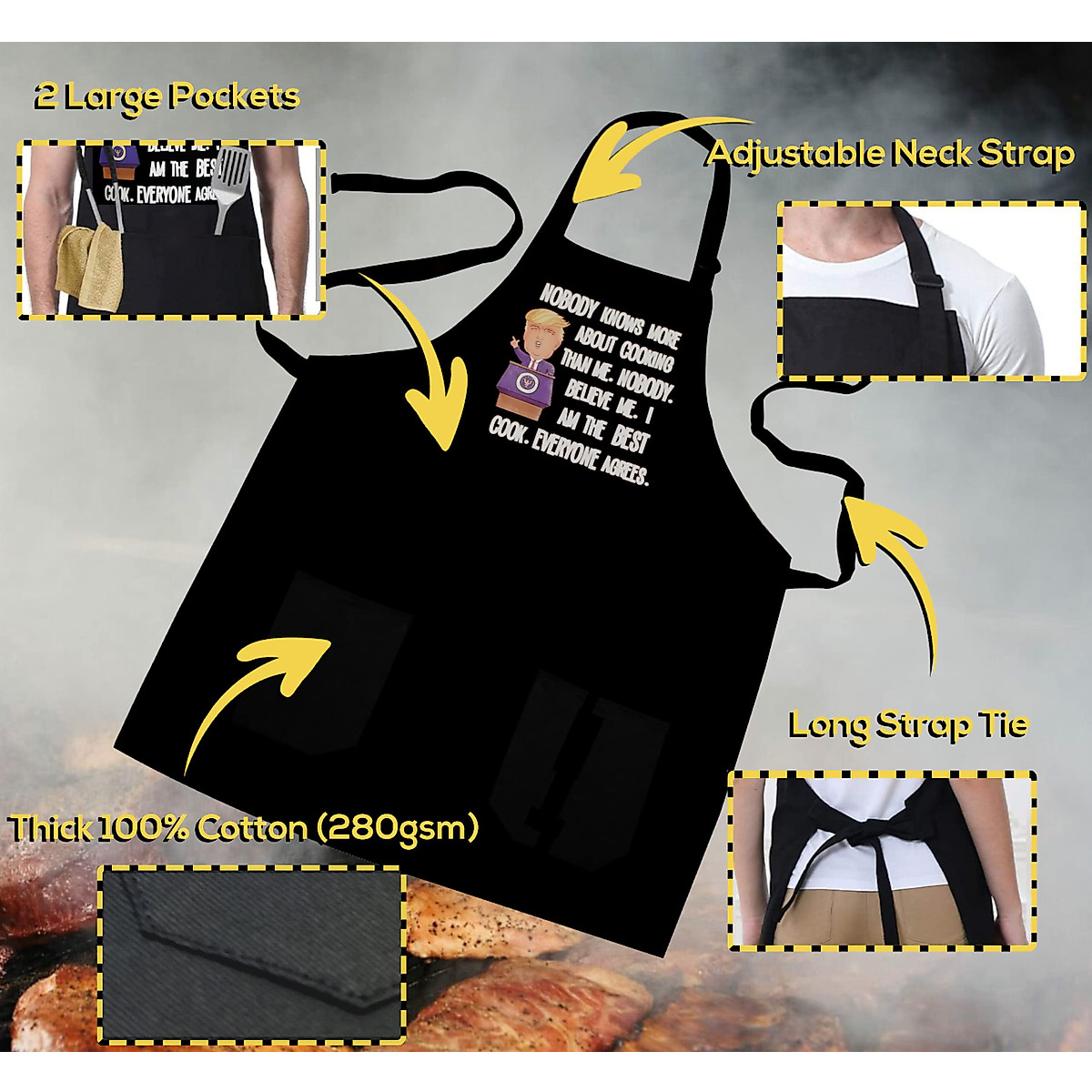 All Prime Outlet Nobody Knows More About Cooking Than Me. Nobody. Believe Me. I Am The Best Cook. Everyone Agrees - Funny Apron -100% Cotton - Universal Size - Adjustable Neck Strap - 2 Pockets