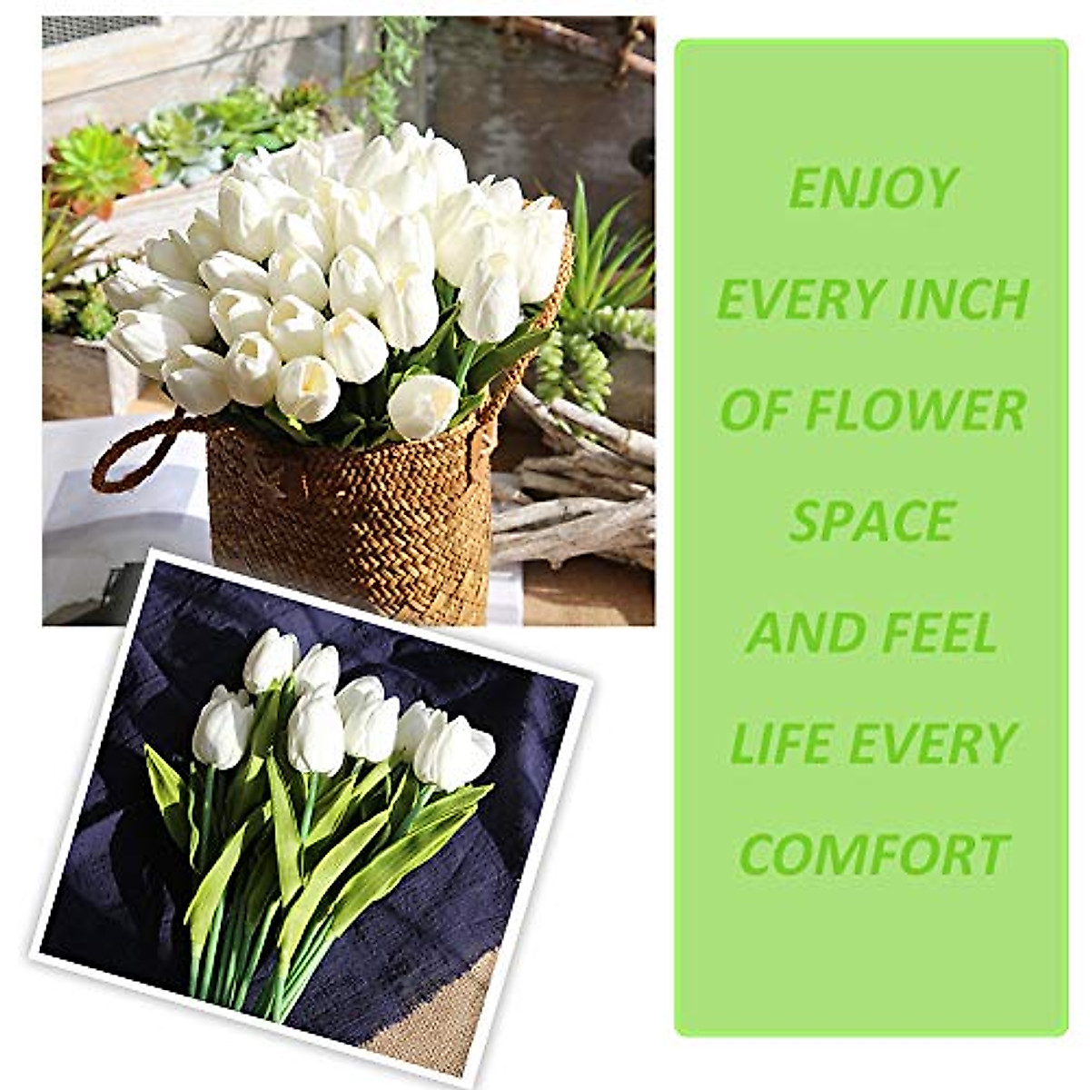 30pcs Real Touch Tulips PU Artificial Flowers, Fake Tulips Flowers for Arrangement Wedding Party Easter Spring Home Dining Room Office Decoration. (White, 14" Tall)