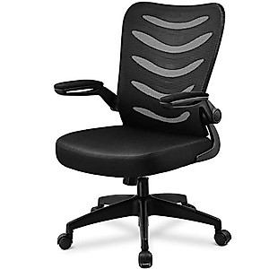 COMHOMA Office Chair Ergonomic Desk Computer Chair with Flip Up Arms Lumbar Support Adjustable Swivel Mid Back for Home Office Black