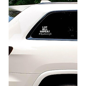 List Sell Repeat #REALTORLIFE Decal Sticker (Pair) White Die Cut 3.5" x 5" Real Estate p