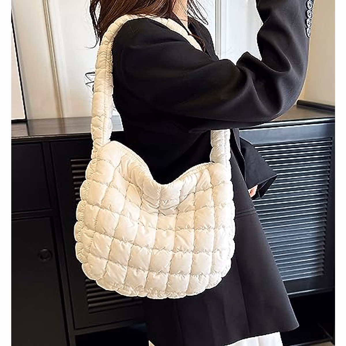 Quilted Tote for Women - Puffer Lightweight Padding Shoulder Hobo Satchel Handbag Cloud Bag With Zip 2024