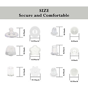 Nkwuire 6 Styles Silicone Earring Backs for Studs, 600 Pcs Clear Soft Earring Backings Hypoallergenic Plastic Rubber Earring Backs Clutch Stoppers Replacement Kits for Fish Hook Earring Studs Hoops