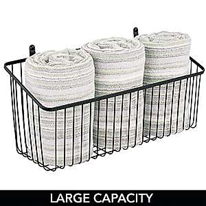 mDesign Portable Metal Farmhouse Wall Decor Angled Storage Organizer Basket Bin for Hanging in Kitchen/Pantry - Store Plastic Bags, Foils, Oils, Sandwich Bags - 2 Pack - Black