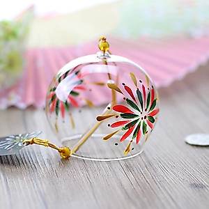Falytemow Japanese Wind Chimes Romantic Flowers Small Wind Bells Handmade Glass Japanese Style Pendant for Birthday Present Home Decors (Yellow Flower, Chrysanthemum, Butterflies, Fireworks, 8 cm)