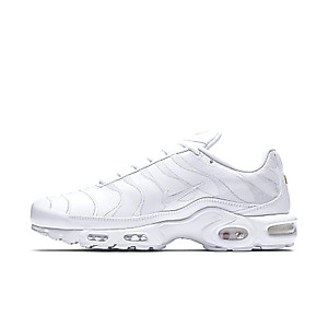 Nike Men's Air Max Plus Leather Running Shoes, White/White/White, 10 M US
