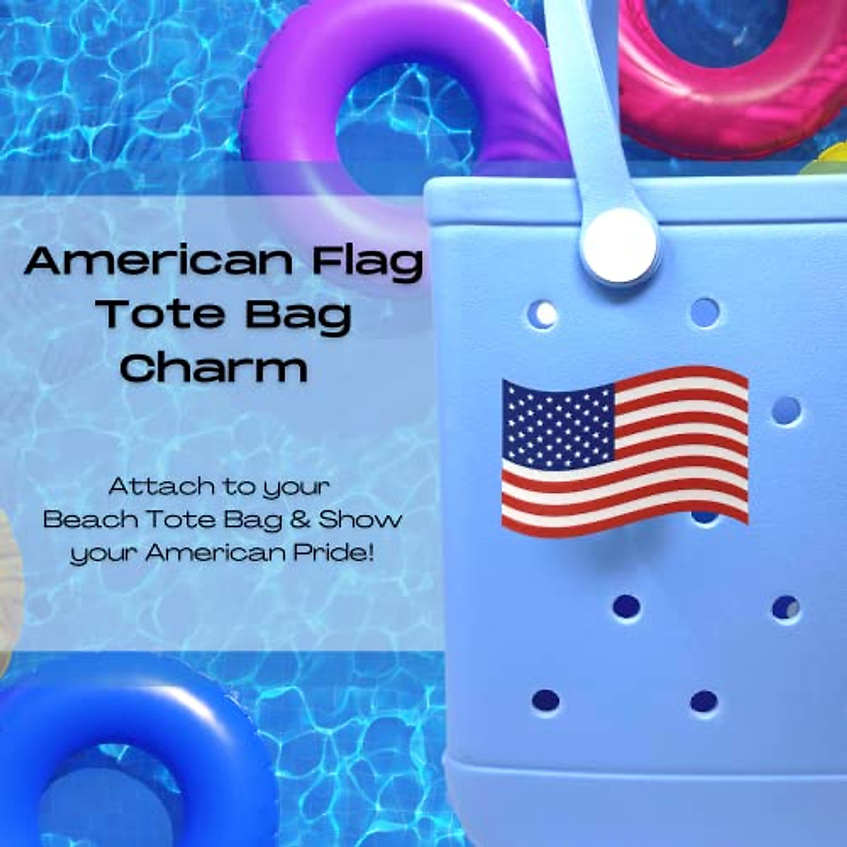 Boglets - USA Flag Charms - Decorative Charms for Displaying Patriotism - Compatible with Bogg Bags, Simply Southern and other Tote Bags (USA Flag)