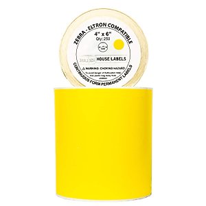 HOUSELABELS 4" x 6" Yellow Shipping Labels on 1" Core Compatible with Zebra and Rollo Printers, 1 Roll / 250 Labels per Roll