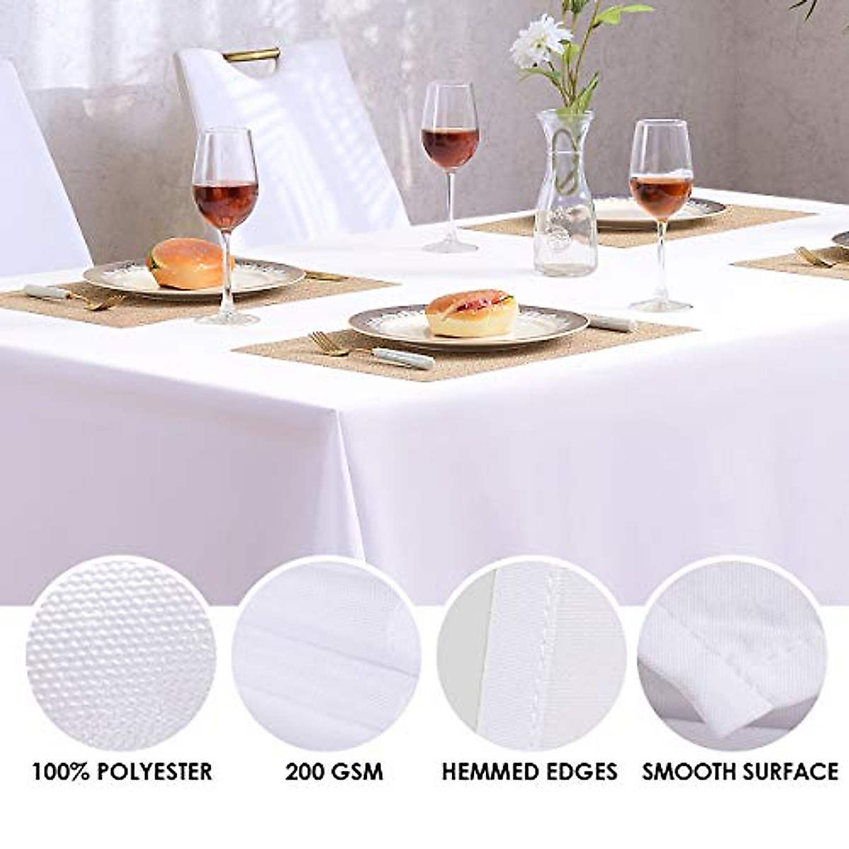 FURNLIK EVENTSDECO White Tablecloth Rectangle Table Cloth Polyester 60x84 Wrinkle Resistant, Stain Resistant Table Cloths for Banquet Vendor Wedding Buffet and Party